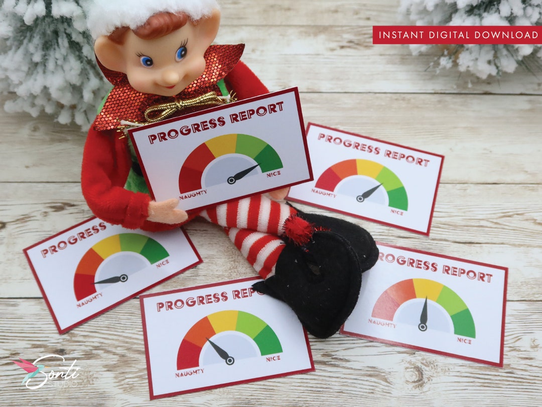 Christmas Printable Elf Progress Report Meter Cards, Elf Report Card ...