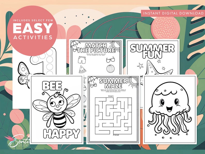 Summer Printable Activity and Coloring Page for Kids and Adult, Summer ...