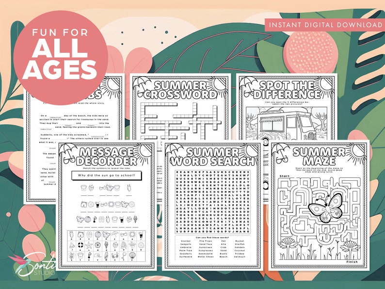 Summer Printable Activity and Coloring Page for Kids and Adult, Summer ...
