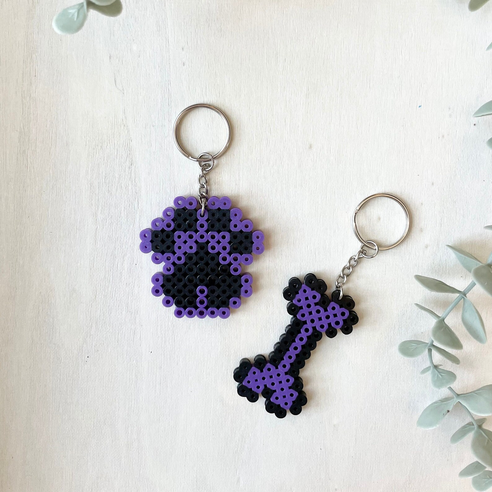 Dog Footprint With Dog Bone - Perler Bead Keychains - Etsy