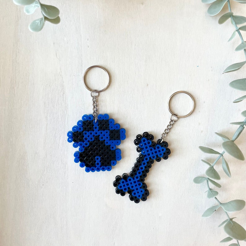 Dog Footprint With Dog Bone - Perler Bead Keychains - Etsy