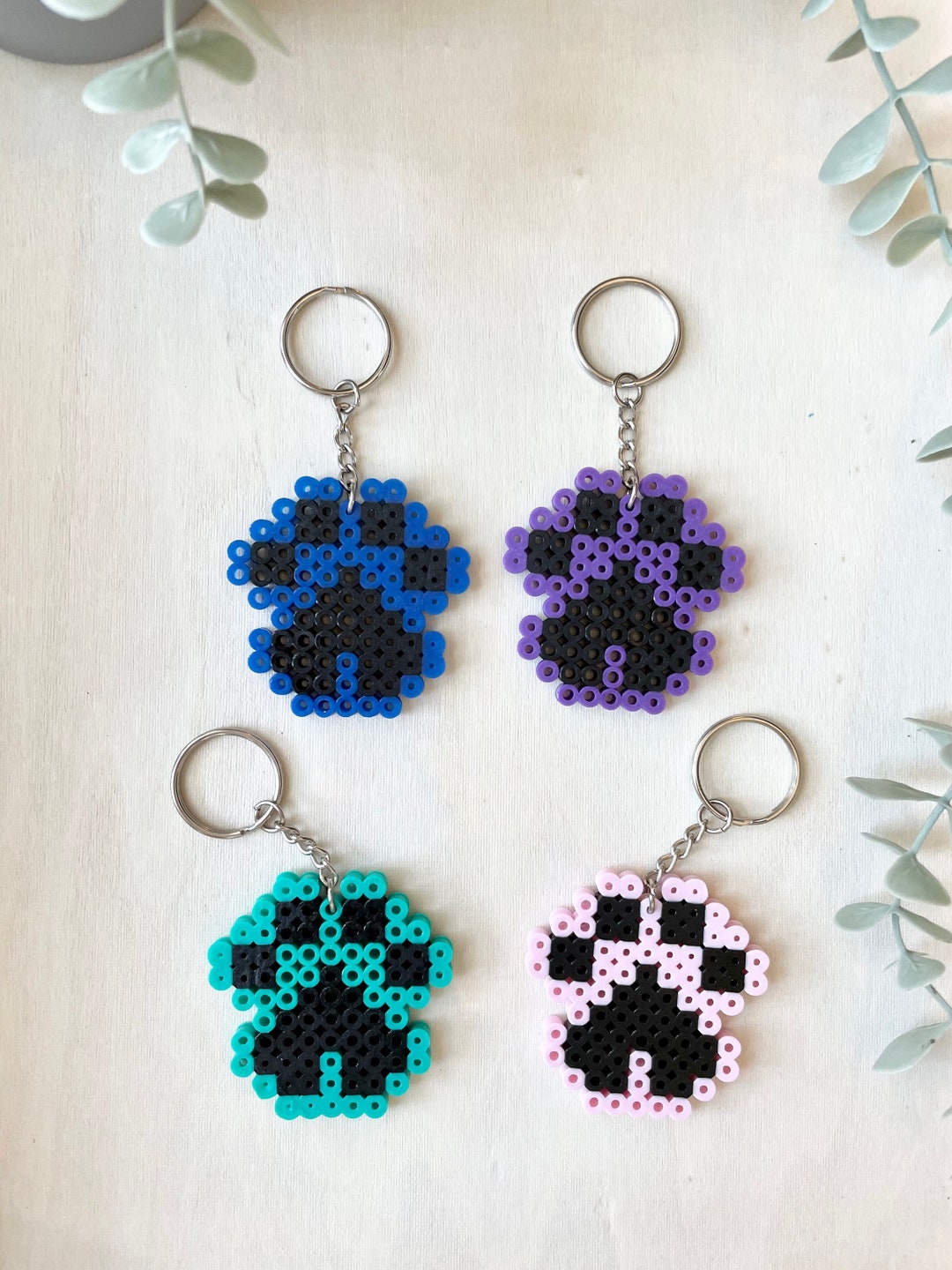 Dog Footprint With Dog Bone - Perler Bead Keychains - Etsy