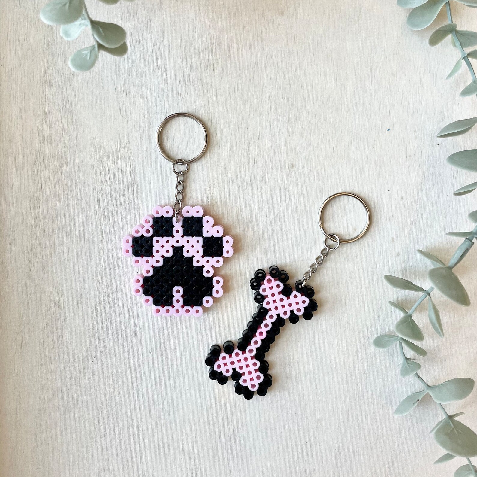 Dog Footprint With Dog Bone - Perler Bead Keychains - Etsy