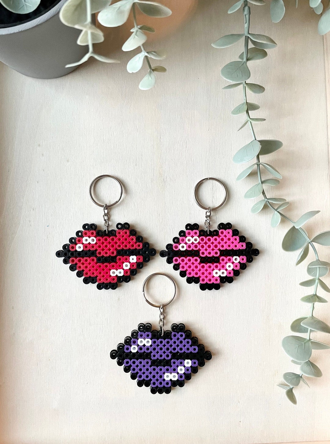 Lipstick Lips Perler Bead Keychain - Etsy