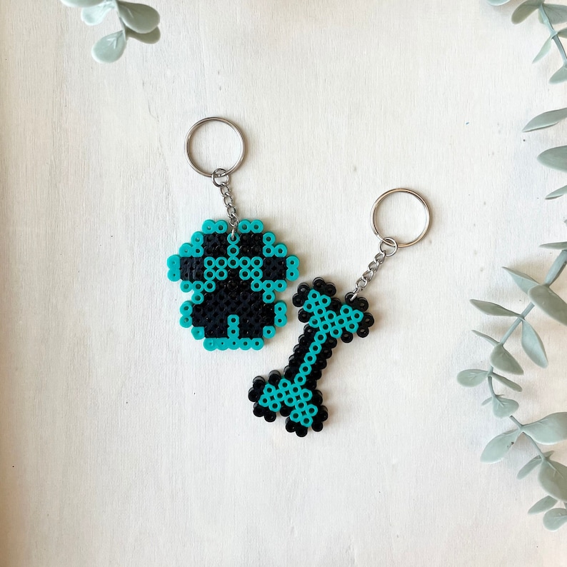 Dog Footprint With Dog Bone - Perler Bead Keychains - Etsy