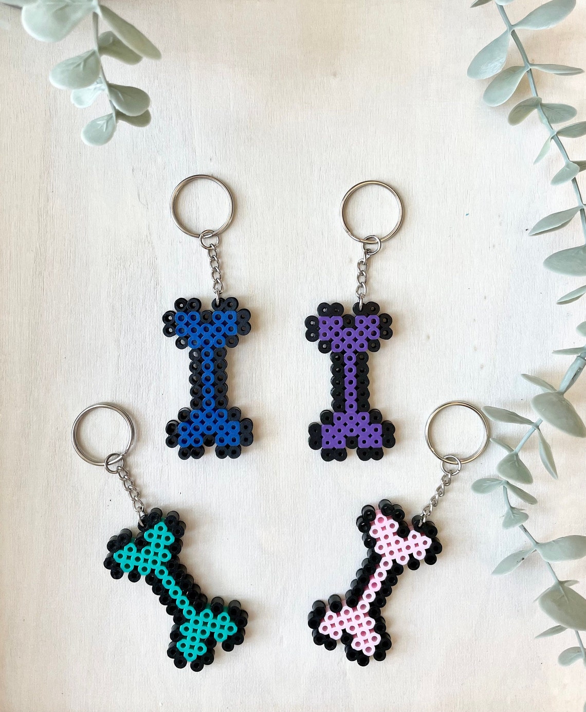 Dog Footprint With Dog Bone - Perler Bead Keychains - Etsy