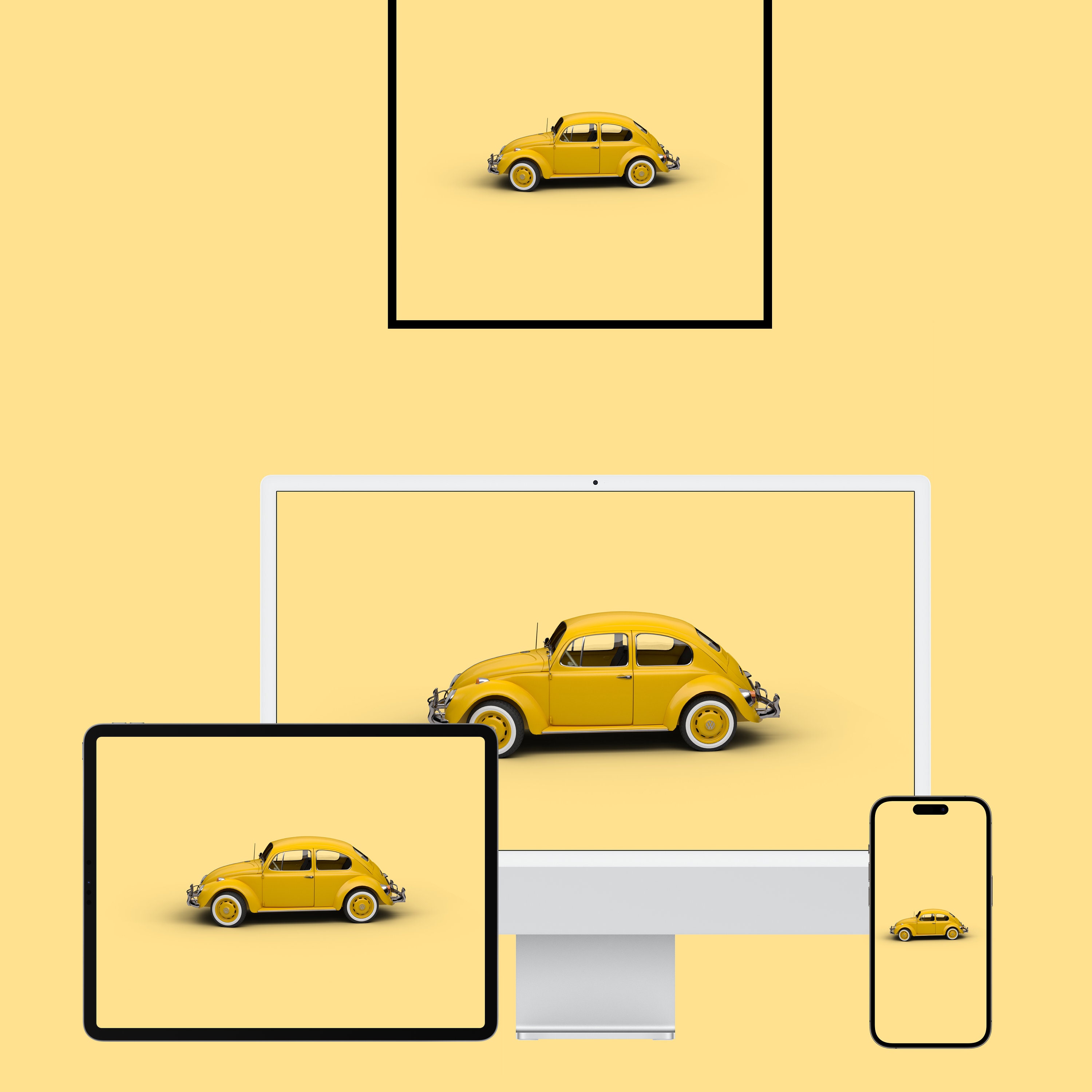 Volkswagen Beetle Canary Yellow Car Poster Print Digital - Etsy