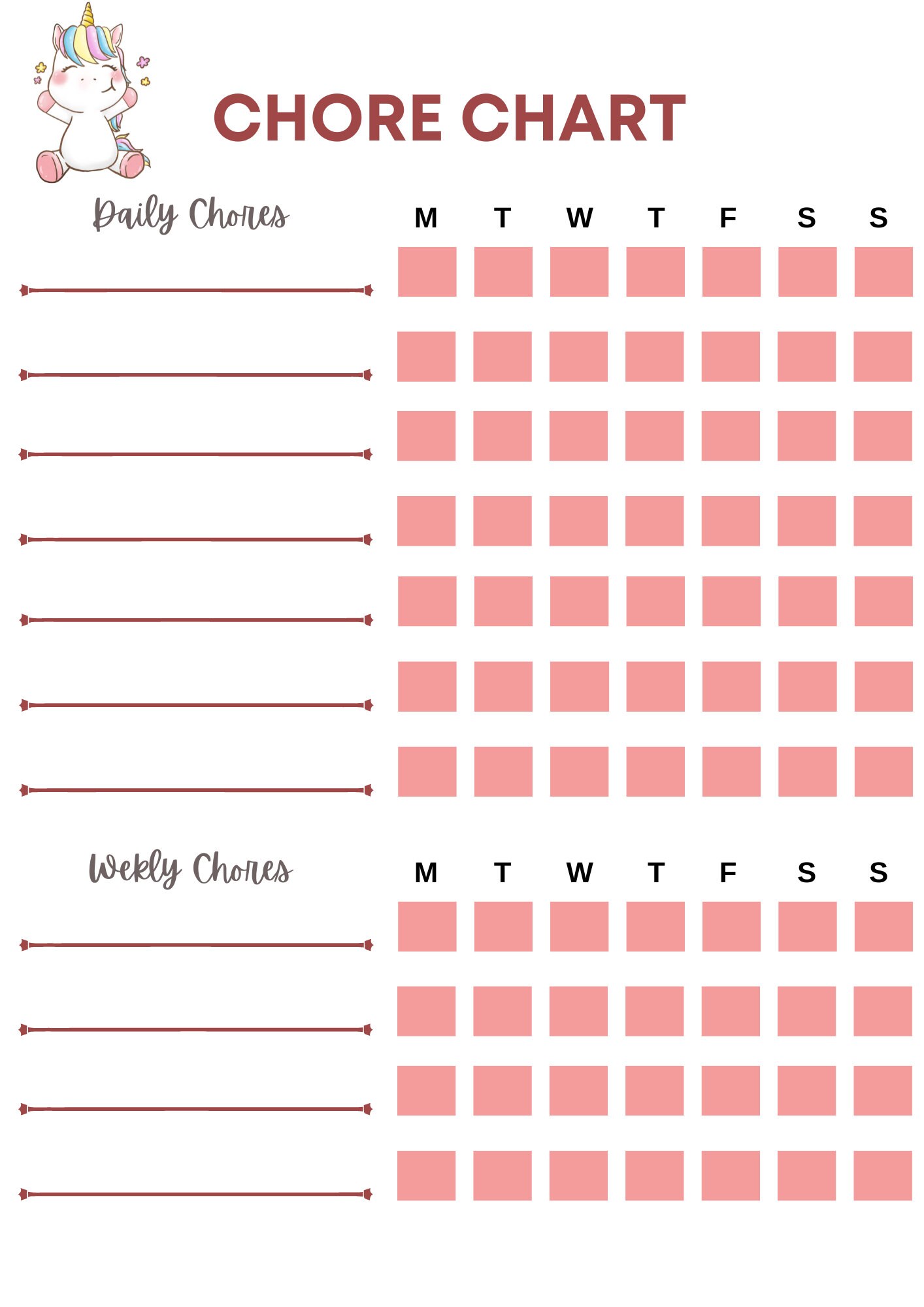 Digital Unicorn Girls Chore Chart 2 Pages. - Etsy