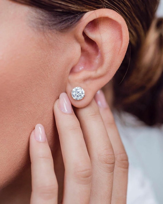 2CT Round Cut Moissanite Earring Birthday Gift Earring 14k White Gold Plated Silver Prong Set Valentines Gift Stud Earring Wedding Gift