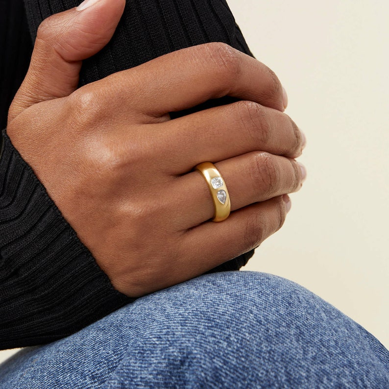 Cushion Cut and Pear Cut Moissanite Diamond Wedding Ring 14K Solid Gold ...