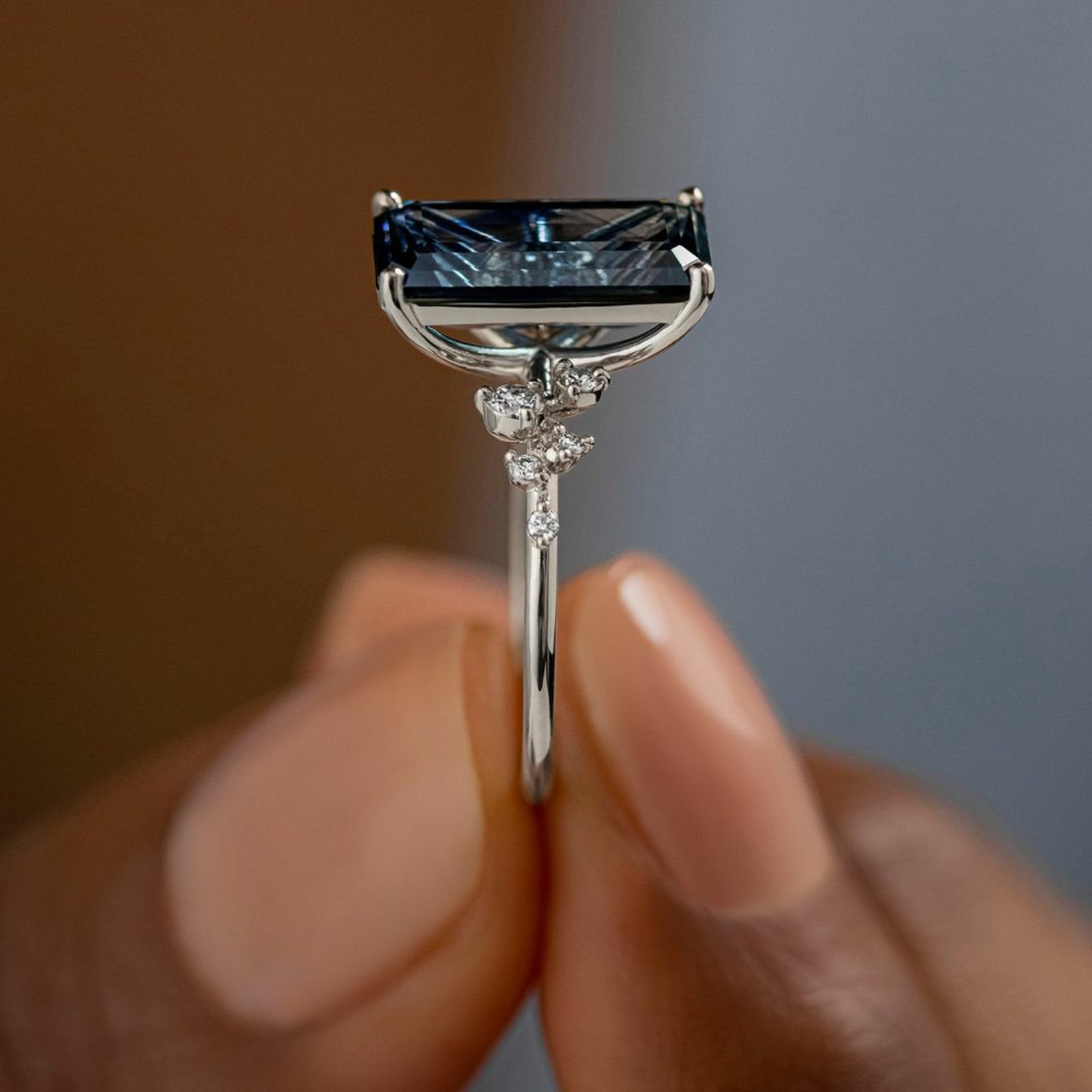 3 Ct Blue Sapphire Emerald Cut Moissanite Diamond Wedding Ring - Etsy