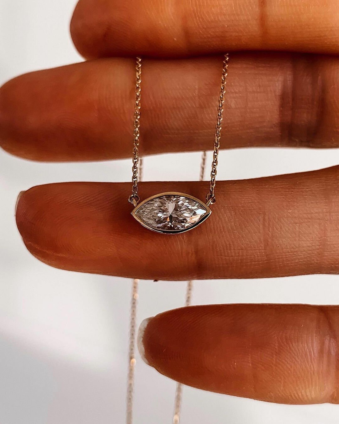 Marquise Cut East West Bezel Set Wedding Necklace Simple - Etsy