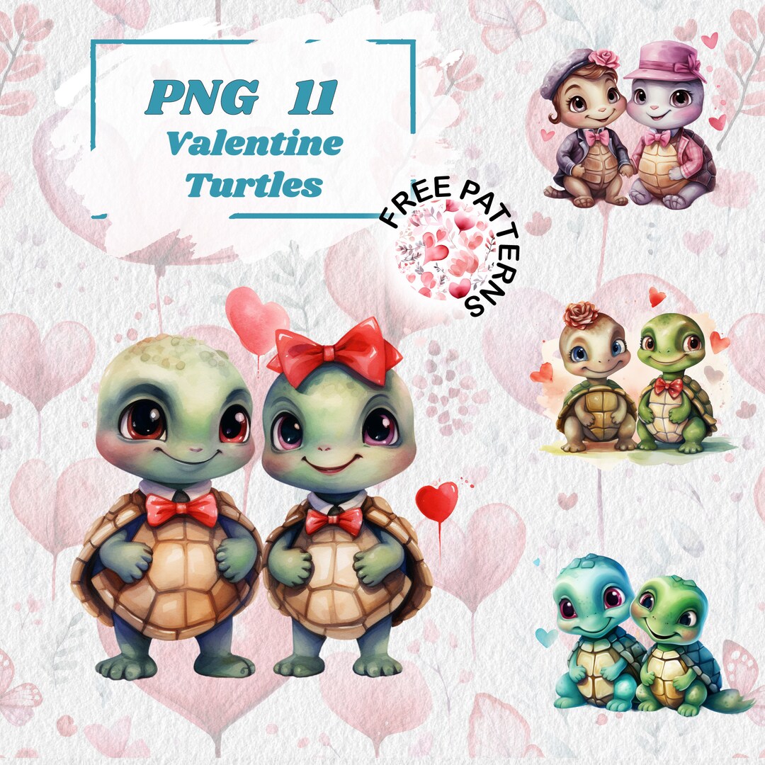 Watercolor Valentine Turtles Clipart, Cute Turtle Couple, Valentines ...