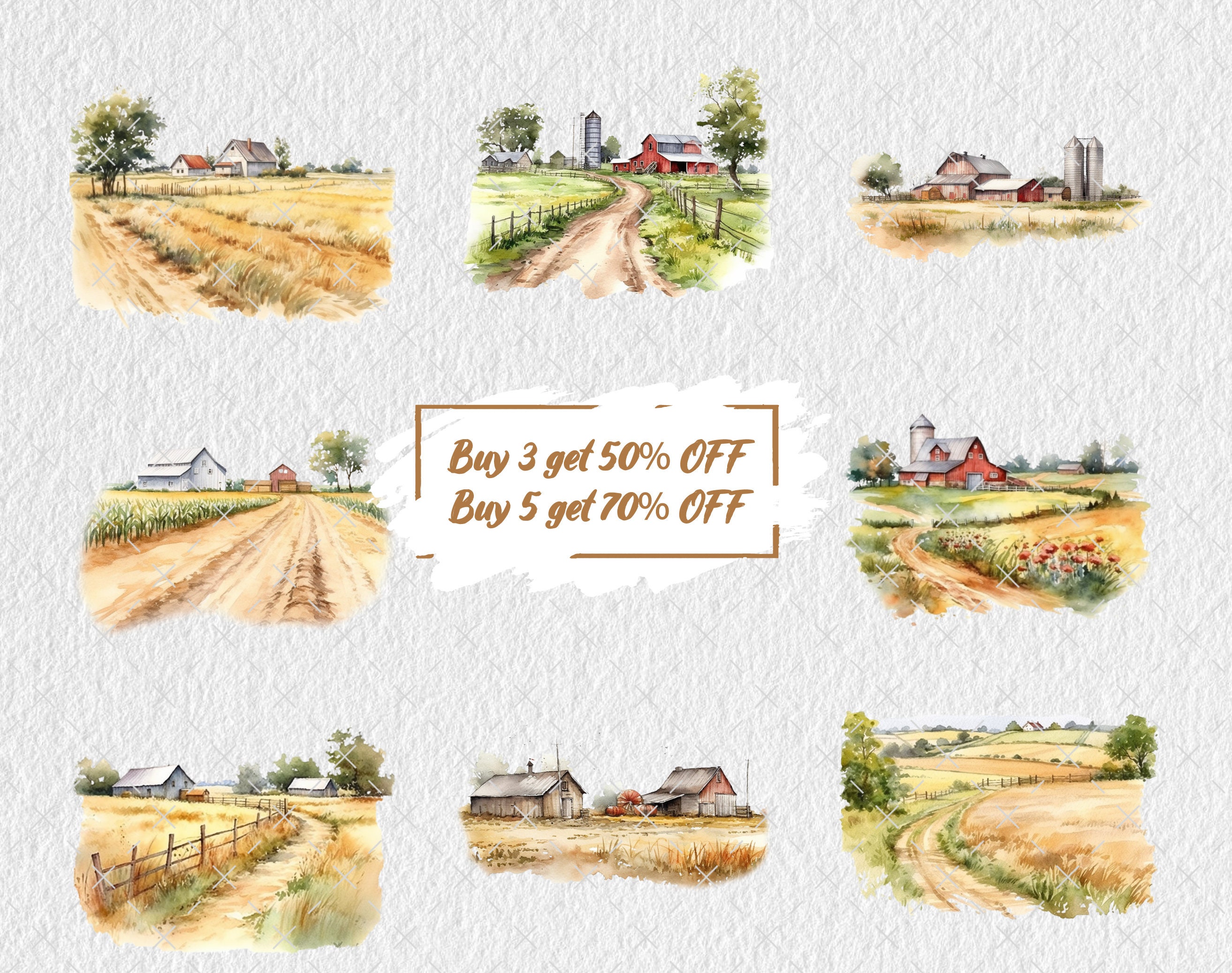Farm Field Clipart a Farm Clipart Watercolor Farm Yard PNG - Etsy