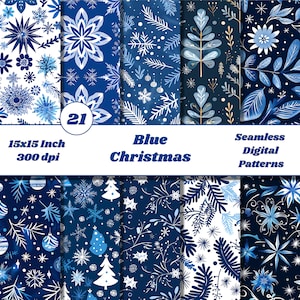 Blue Christmas Digital Seamless Patterns Winter Holiday Backgrounds ...