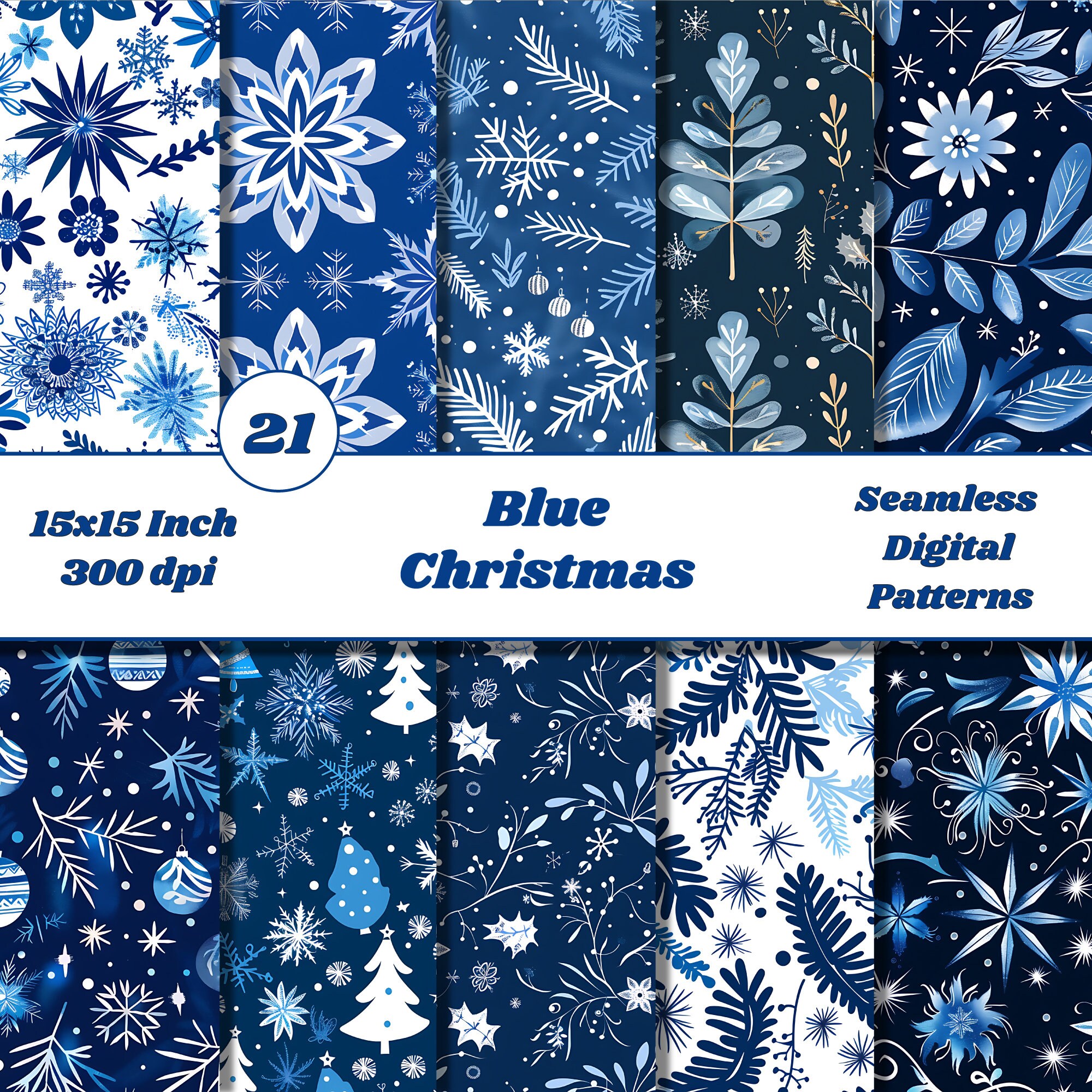 Blue Christmas Digital Seamless Patterns | Winter Holiday Backgrounds ...