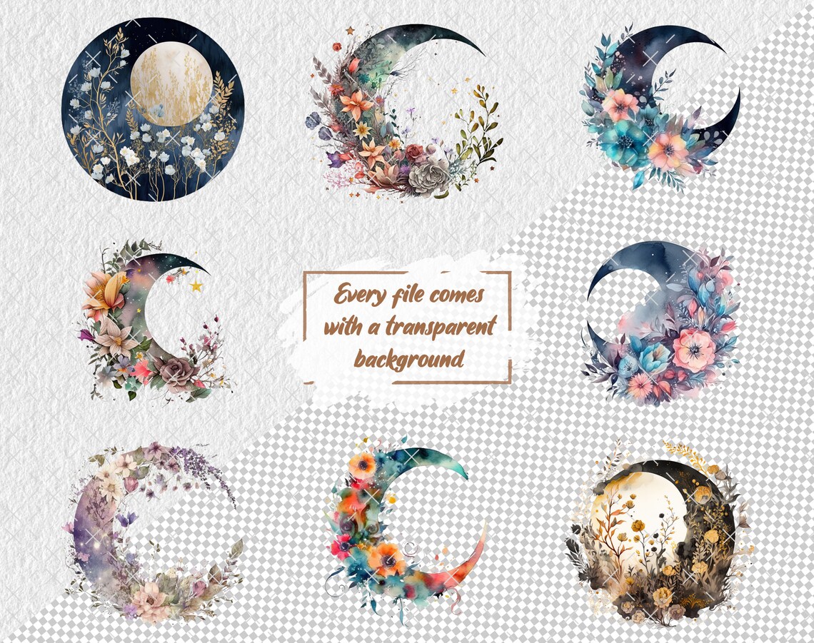 Watercolor Floral Moon Moon PNG Clipart Floral Clipart Moon Crescent ...