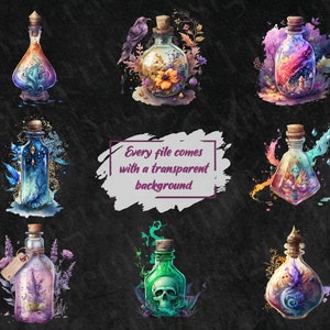 Witches Potion Bottles Watercolor Clipart Magical Mystical Art Fantasy ...