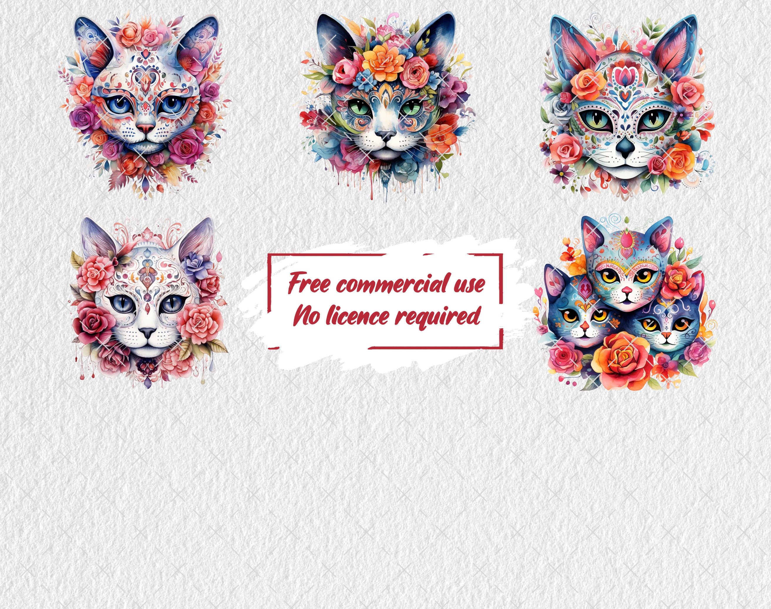 Sugar Skull Cat Clipart, Watercolor Sugar Skull PNG, Dia De Los Muertos ...