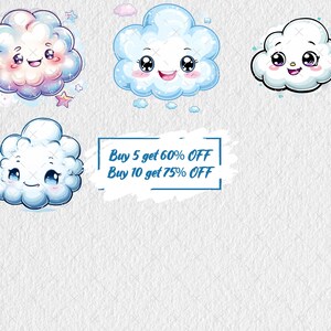 Cute Kawaii Clouds Clipart, Cute Clouds PNG Digital Download, Clouds ...