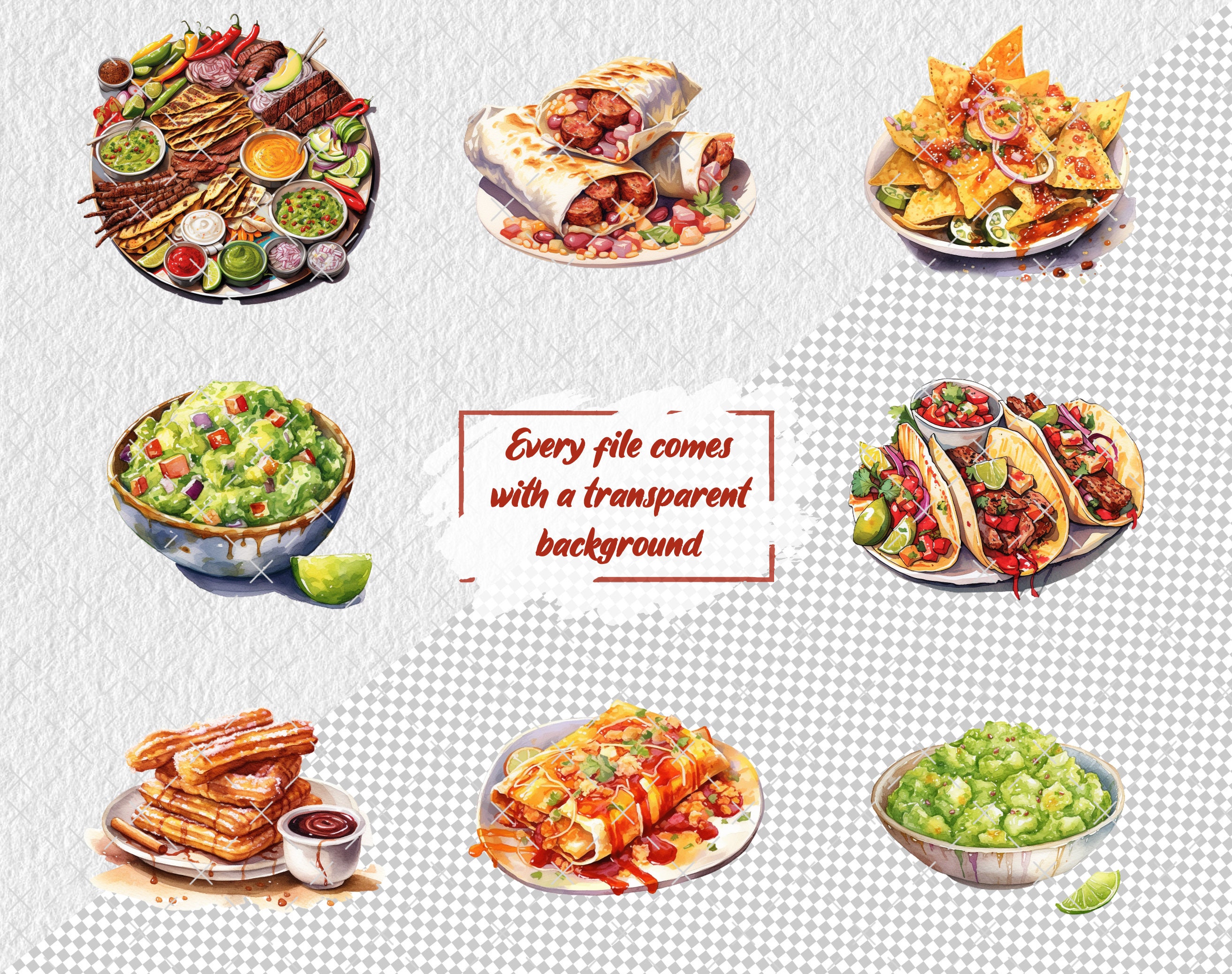 Watercolor Mexican Food Mexican Food Clipart Mexican - Etsy