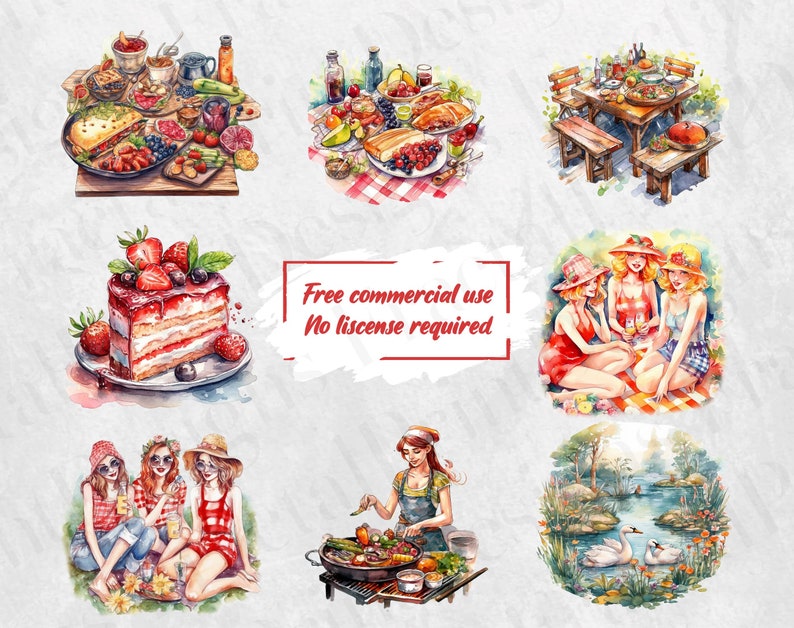 Summer Picnic PNG Bundle Watercolor Summer Clipart Summer Cottagecore ...