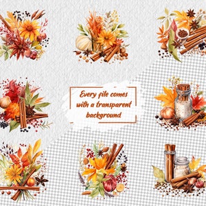 Watercolor Fall Spices Clipart Autumn Clipart Cinnamon Stick Clipart ...