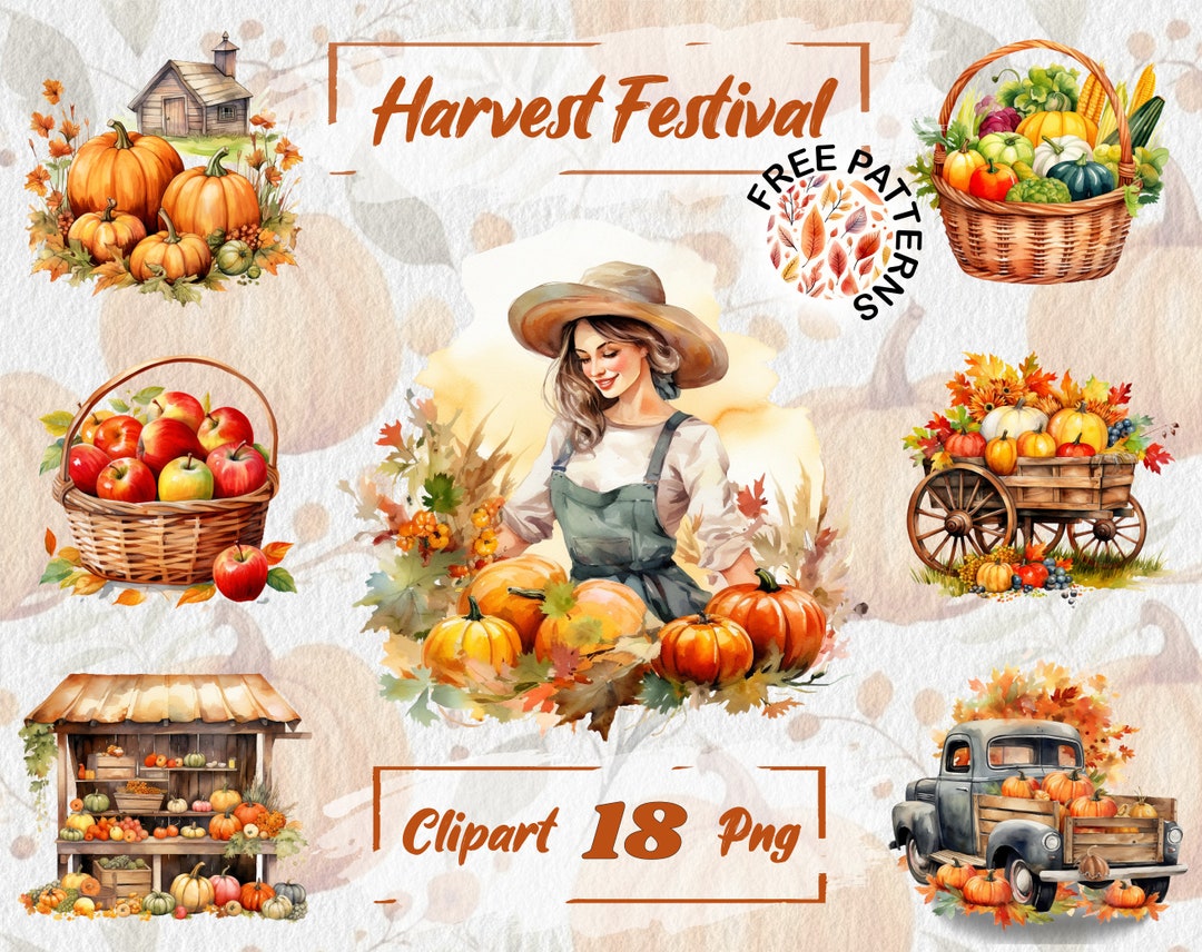 Watercolor Harvest Clipart Fall Clipart Autumn Leaves PNG Fall Flowers ...