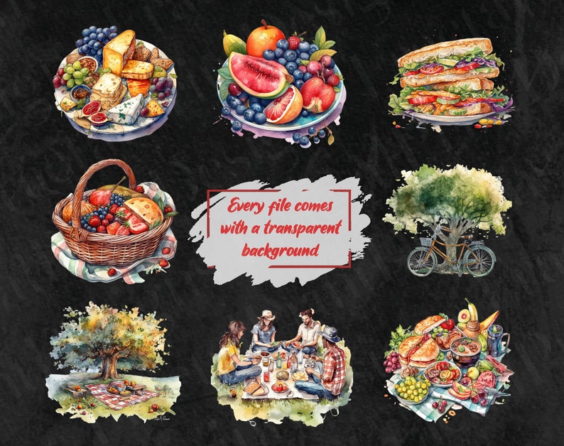Summer Picnic PNG Bundle Watercolor Summer Clipart Summer Cottagecore ...