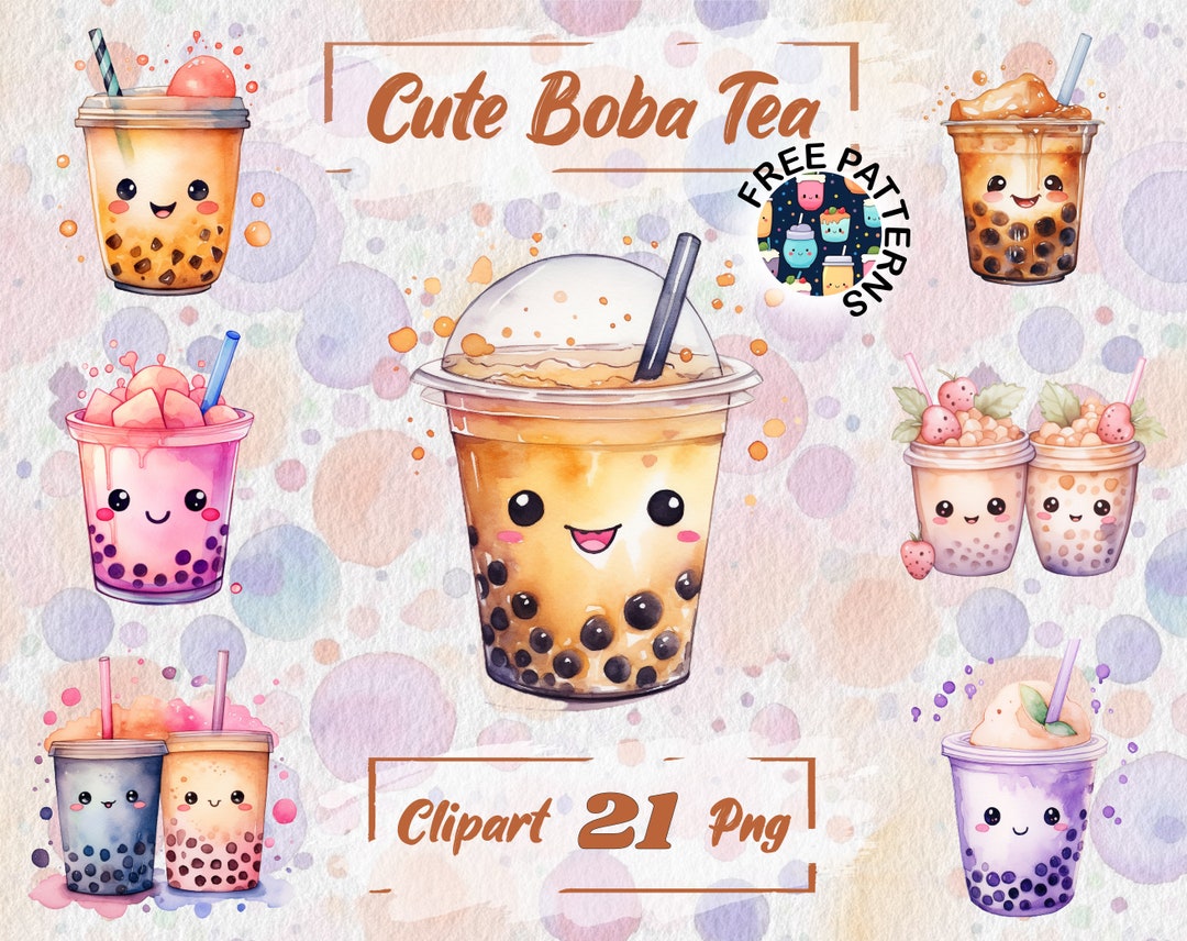 Watercolor Kawaii Bubble Tea Cute Boba Tea Clipart Kawaii Boba Tea Milk ...