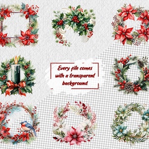 Christmas Wreath Clipart, Holly Clipart, Watercolor Christmas PNG ...
