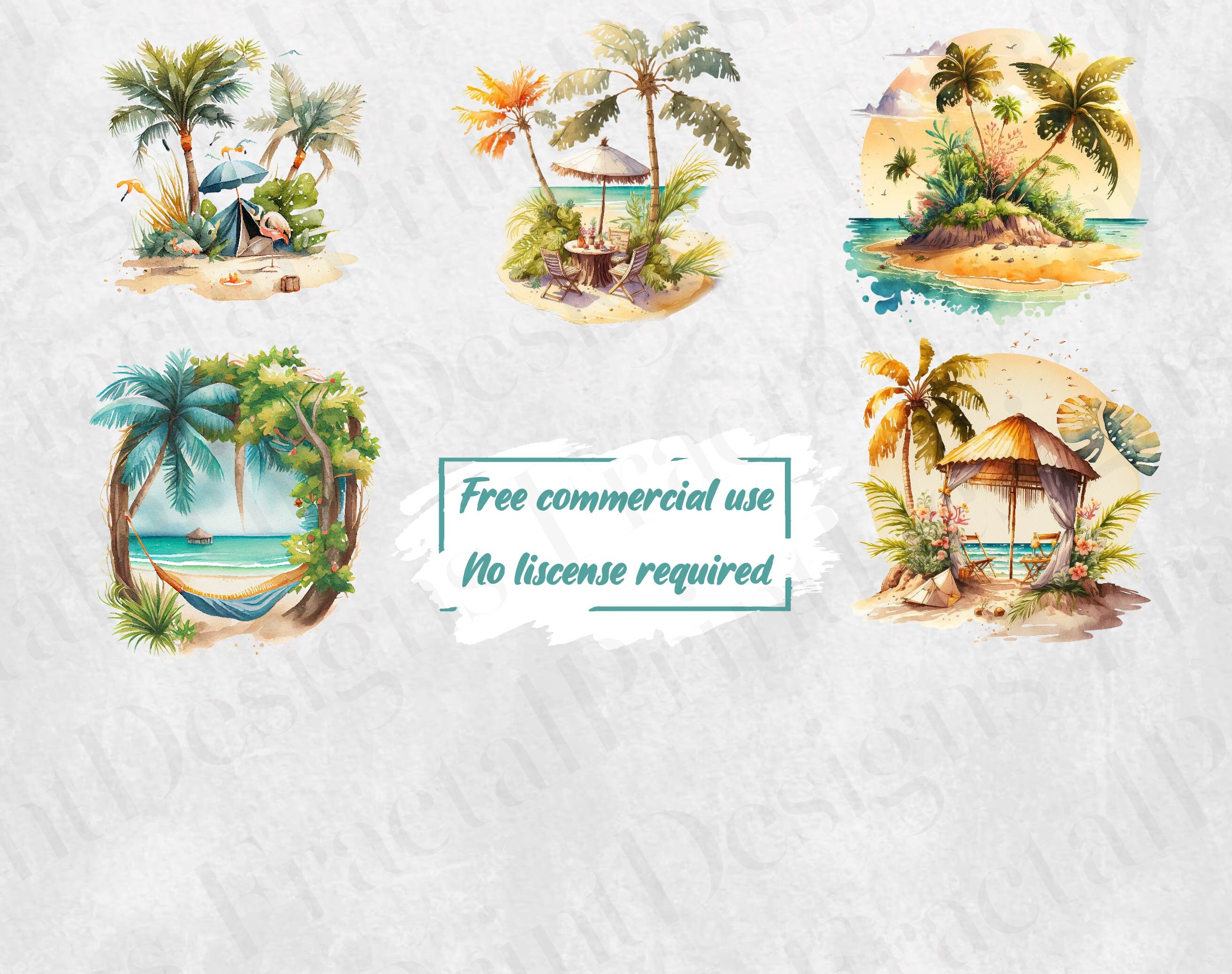 Tropical Beach Landscapes Watercolor Tropical Clipart - Etsy