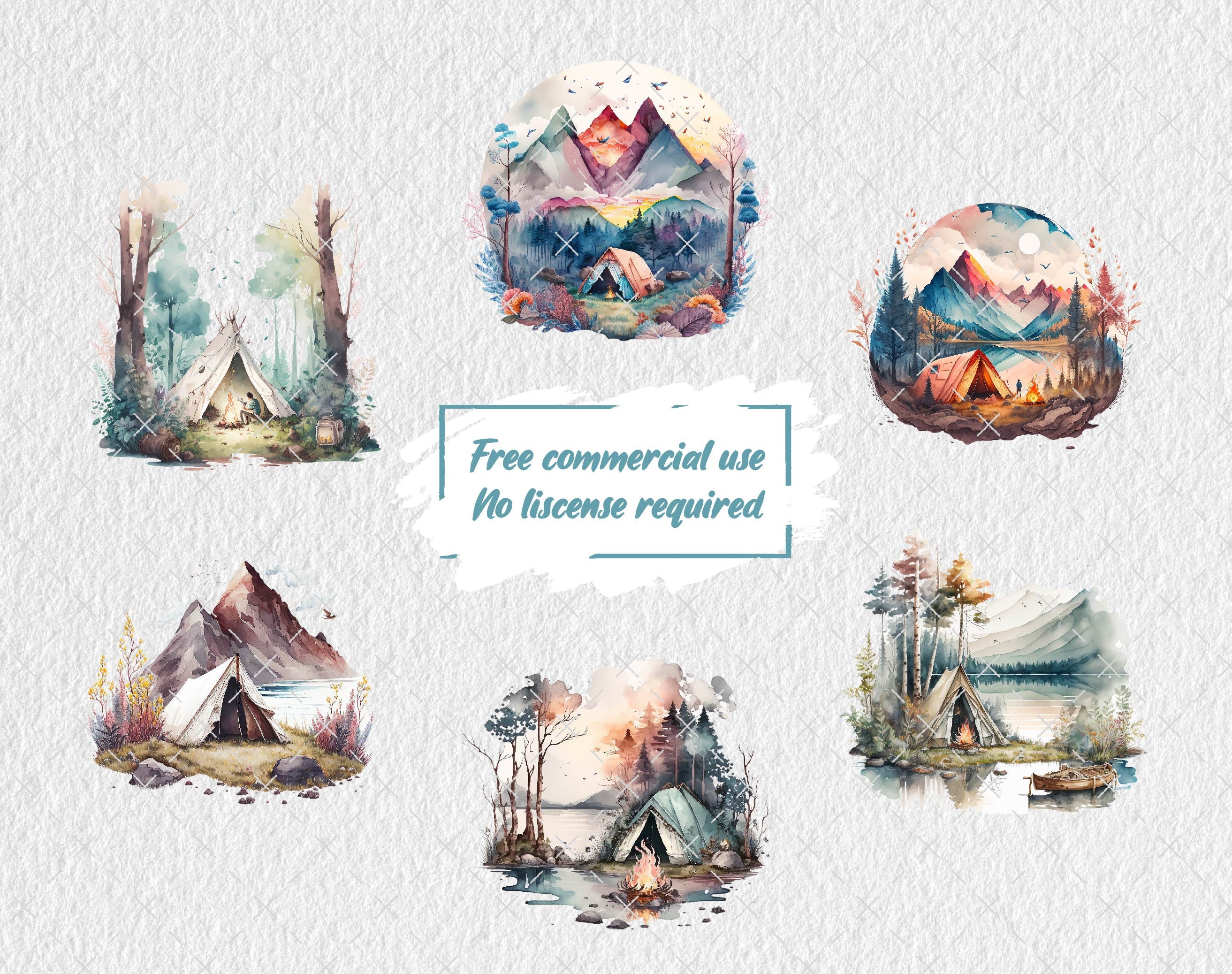 Watercolor Camping Clipart Summer Adventure Bundle Camper Van - Etsy
