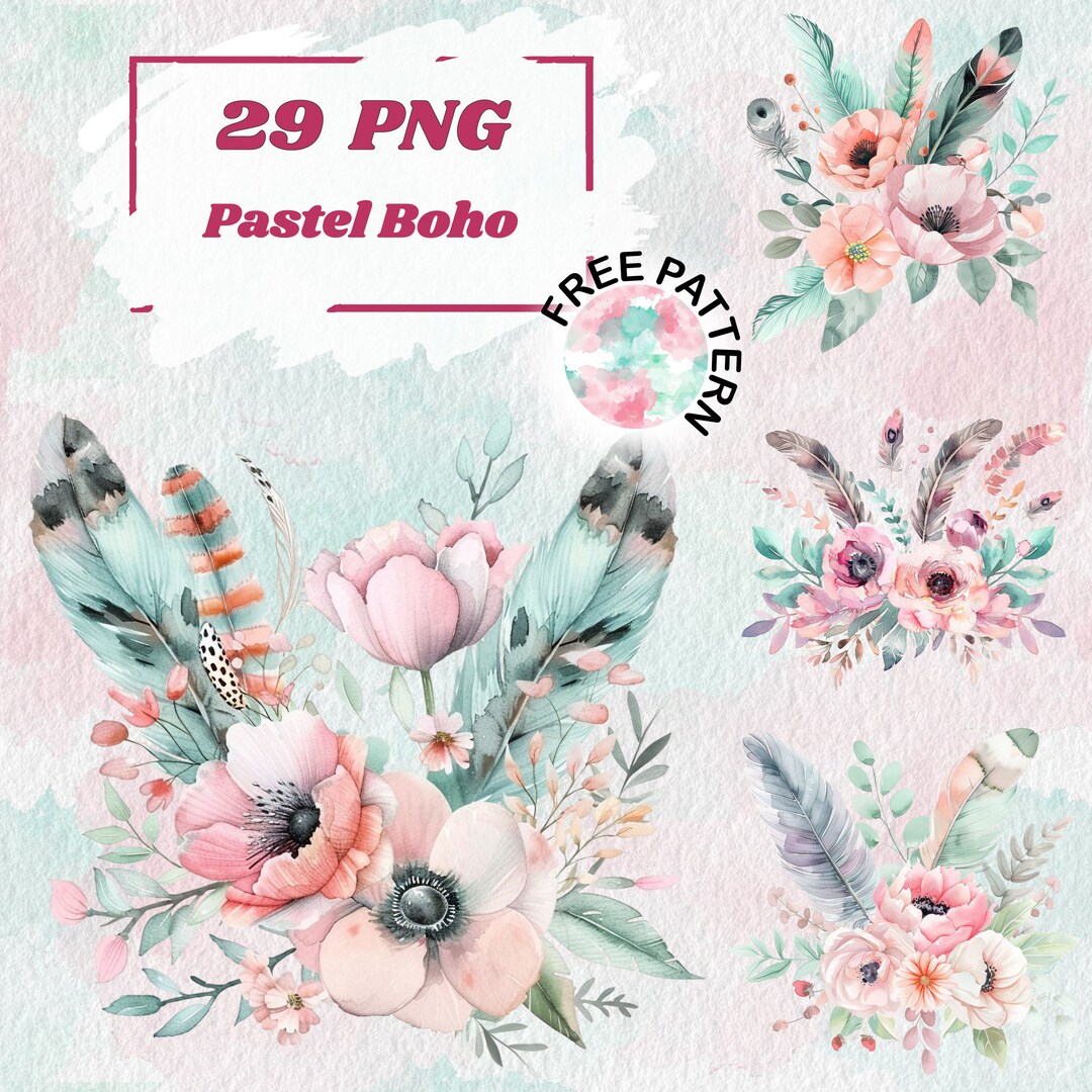 Pastel Boho Clipart Soft Tone Bohemian Designs, Nursery and Home Decor ...