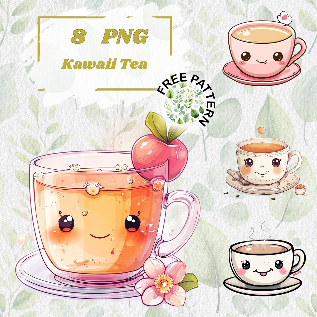 Cute Kawaii Tea Clipart, Cute Tea PNG Digital Download, Tea ...