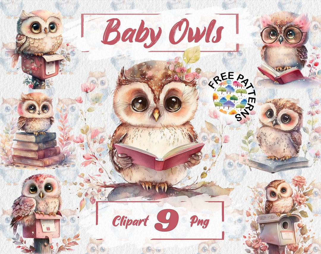 Cute Baby Owls Bundle Watercolor Owls Bundle Cute Baby Owl Nursery ...