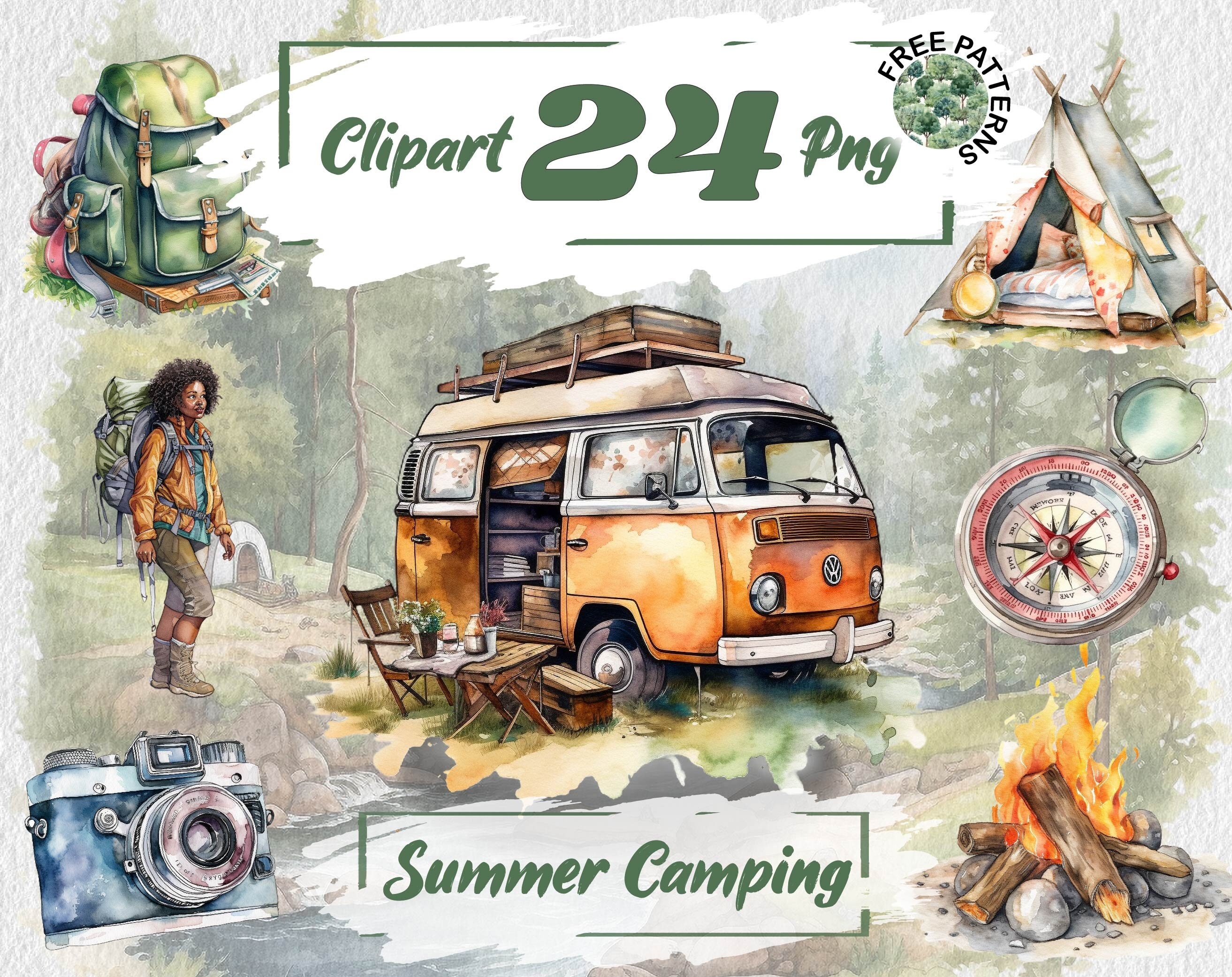 Watercolor Camping Clipart Camper Van PNG Clipart Camping Backpack ...