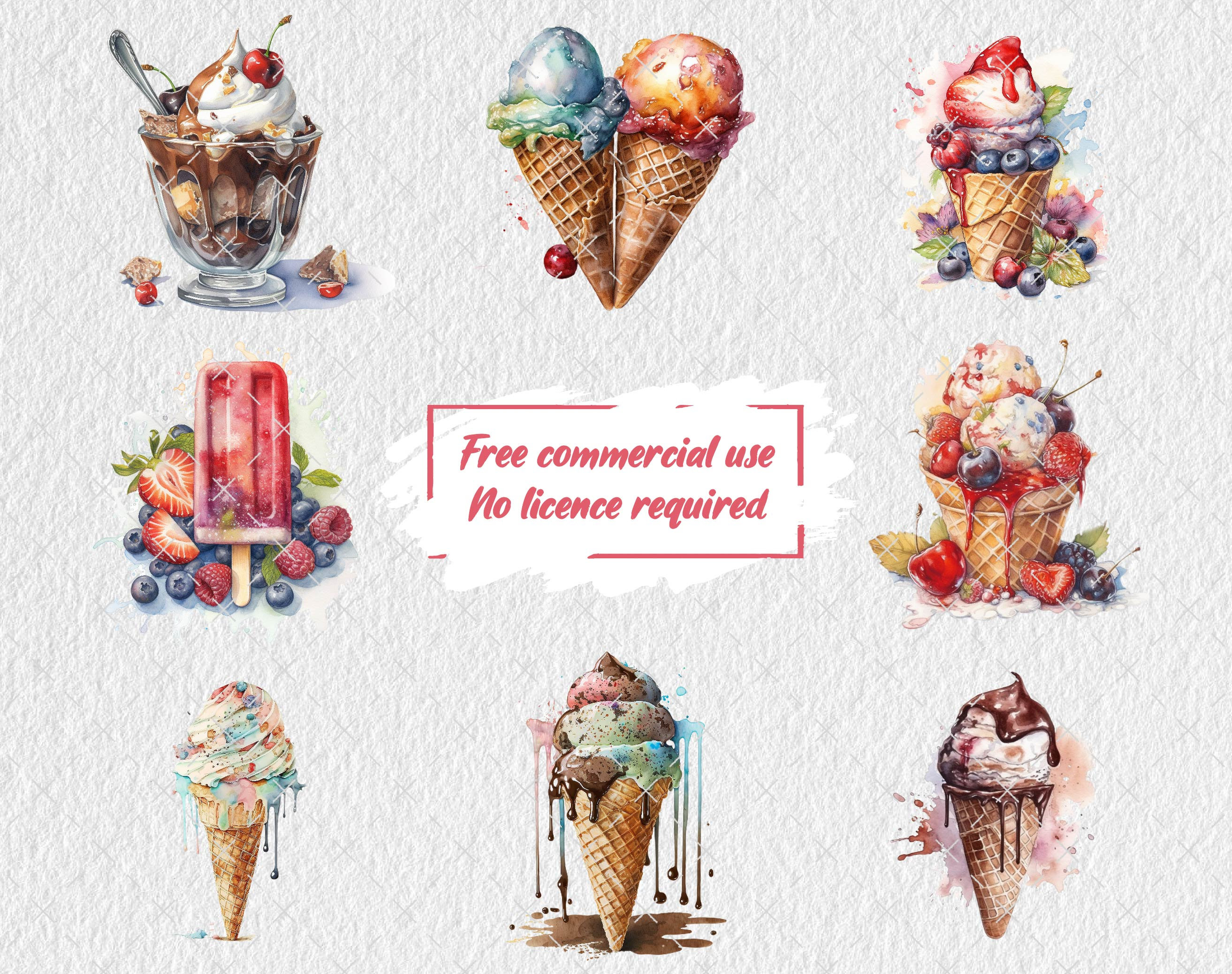 Watercolor Ice Cream Clipart Ice Cream Van Summer Clipart Bundle Ice ...