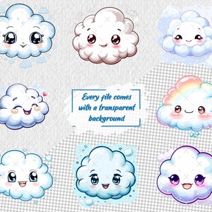Cute Kawaii Clouds Clipart, Cute Clouds PNG Digital Download, Clouds ...