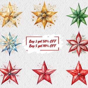 Christmas Sparkling Star, Watercolor Stars Clipart, Transparent Images ...