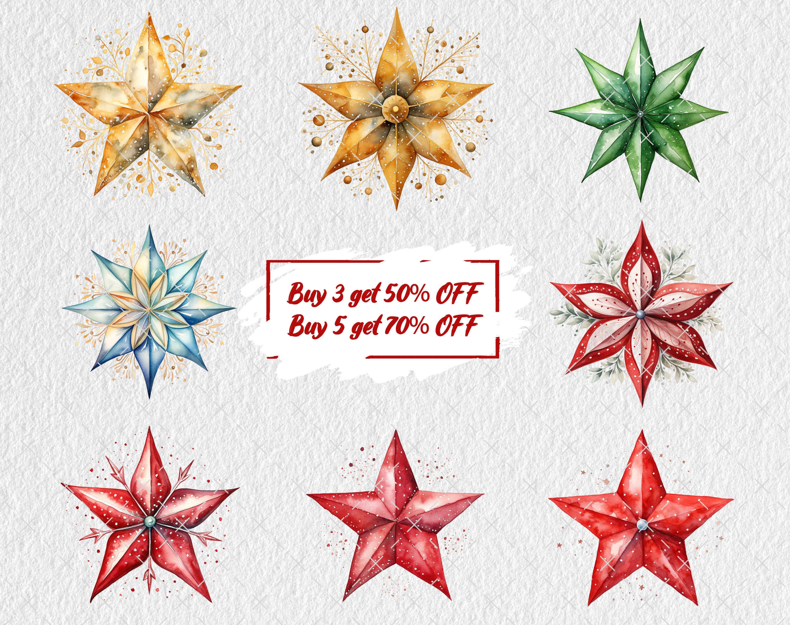 Christmas Sparkling Star, Watercolor Stars Clipart, Transparent Images ...