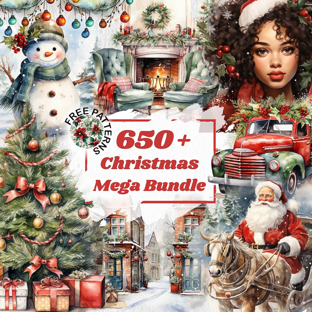 MEGA Christmas Clipart Bundle, Watercolor Christmas Graphics Christmas ...