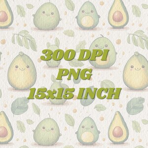 Cute Avocado Clipart, Watercolor Avocado Graphics, Kawaii Clipart ...