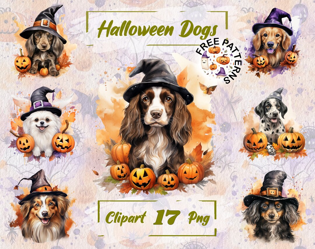 Watercolor Halloween Dogs PNG Pumpkins and Dogs Cute Dogs Clipart ...