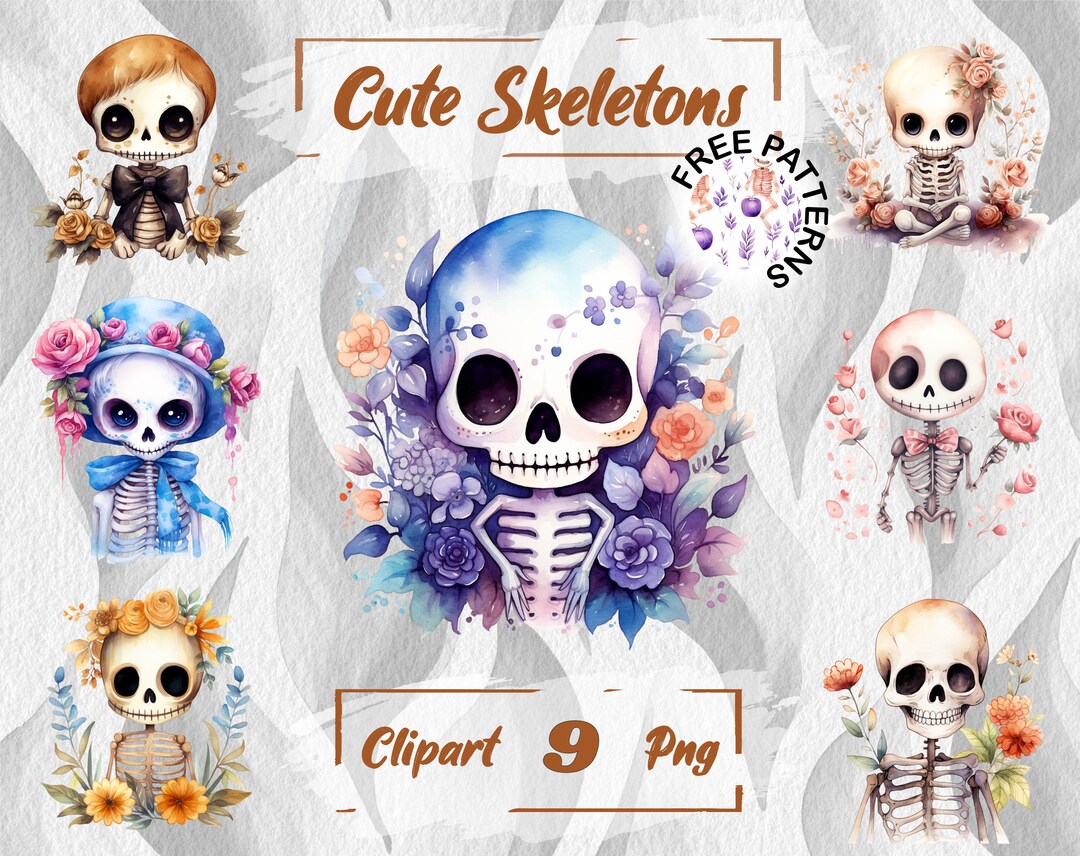 Watercolor Cute Skeleton Clipart Halloween Skeleton Clipart Cute ...