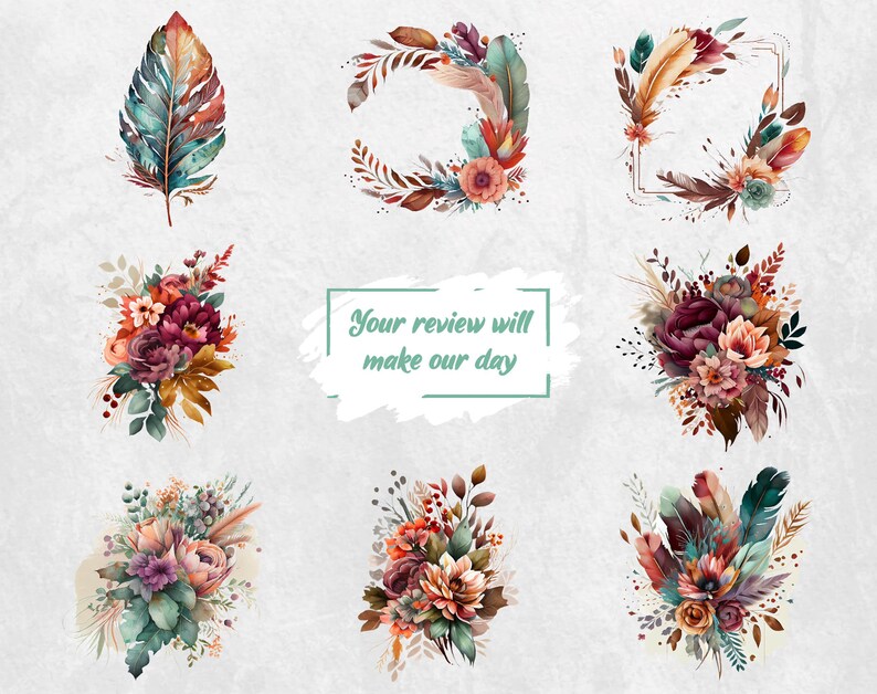 Boho Flowers PNG Watercolor Floral Clipart Bouquets Elegant Boho Flower ...