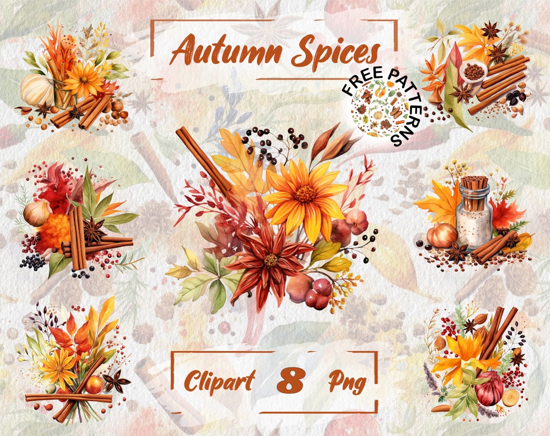 Watercolor Fall Spices Clipart Autumn Clipart Cinnamon Stick Clipart Seasoning PNG Free ...