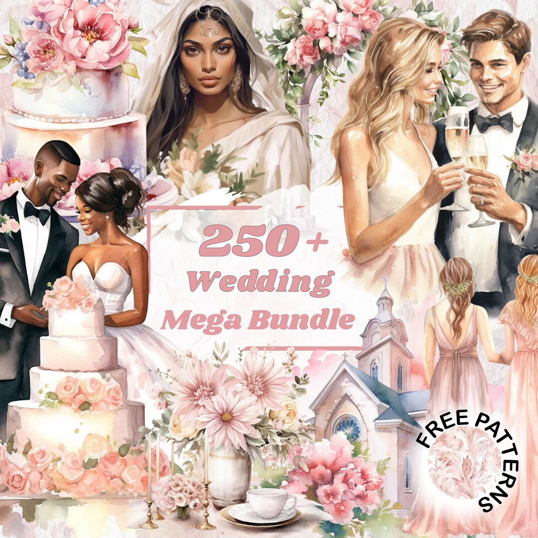 MEGA Wedding Bundle, Watercolor Wedding Clipart PNG Bride and Groom Images Wedding Invitations ...