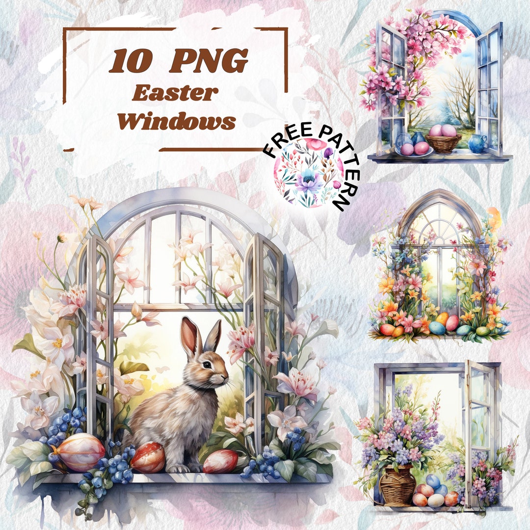 Easter Windows Watercolor Clipart Bundle, Floral Easter Window Images ...