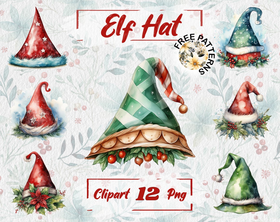 Christmas Elves Hats Clipart, Elf Hat Graphic, Christmas Clipart ...